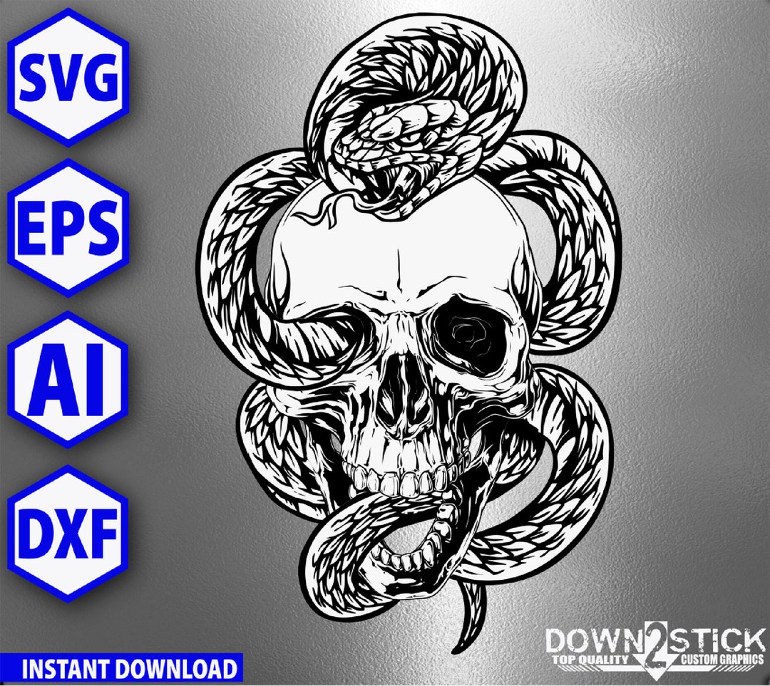 Skull & Snake Svg, Snake Wrapped Skull Svg, Skull Rattlesnake Digital ...