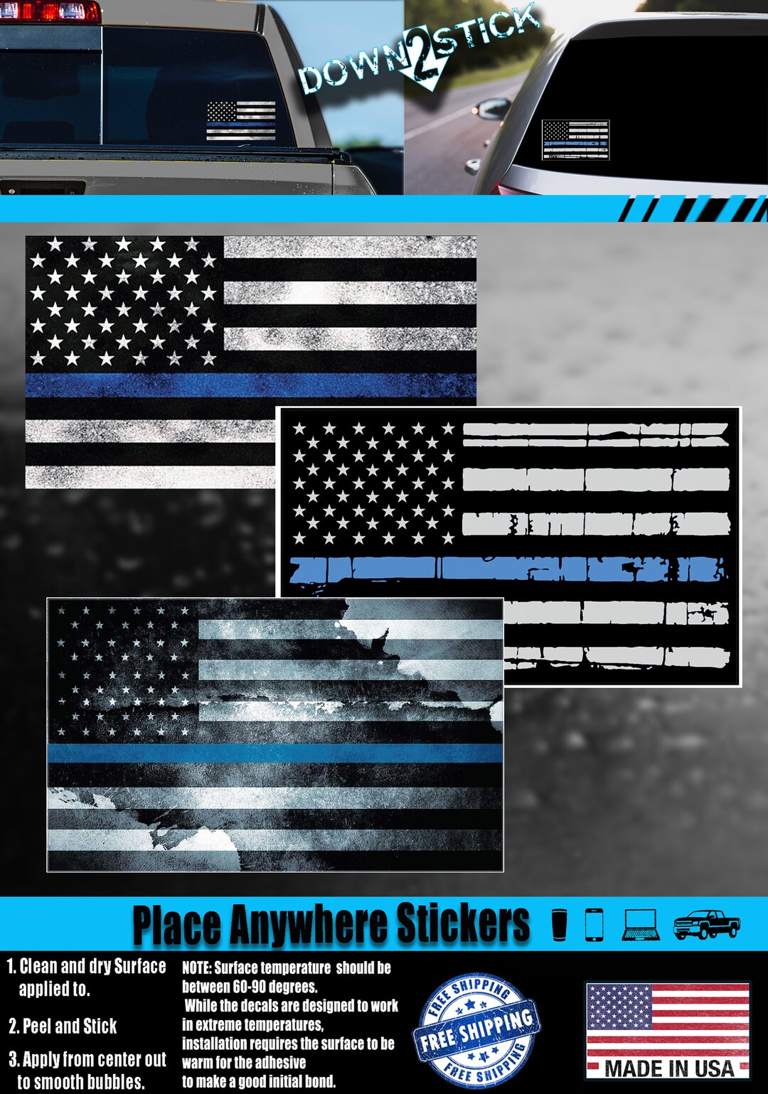 Police Support Thin Blue Line Flag, American Blue Line Flag Sticker ...