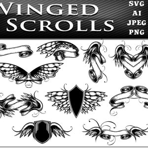 Winged Scrolls SVG, AI, PNG, Jpeg - Etsy