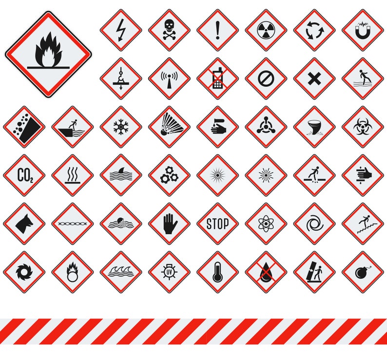 Warning Signs Pack Danger Poison Electrical Fire Caution - Etsy