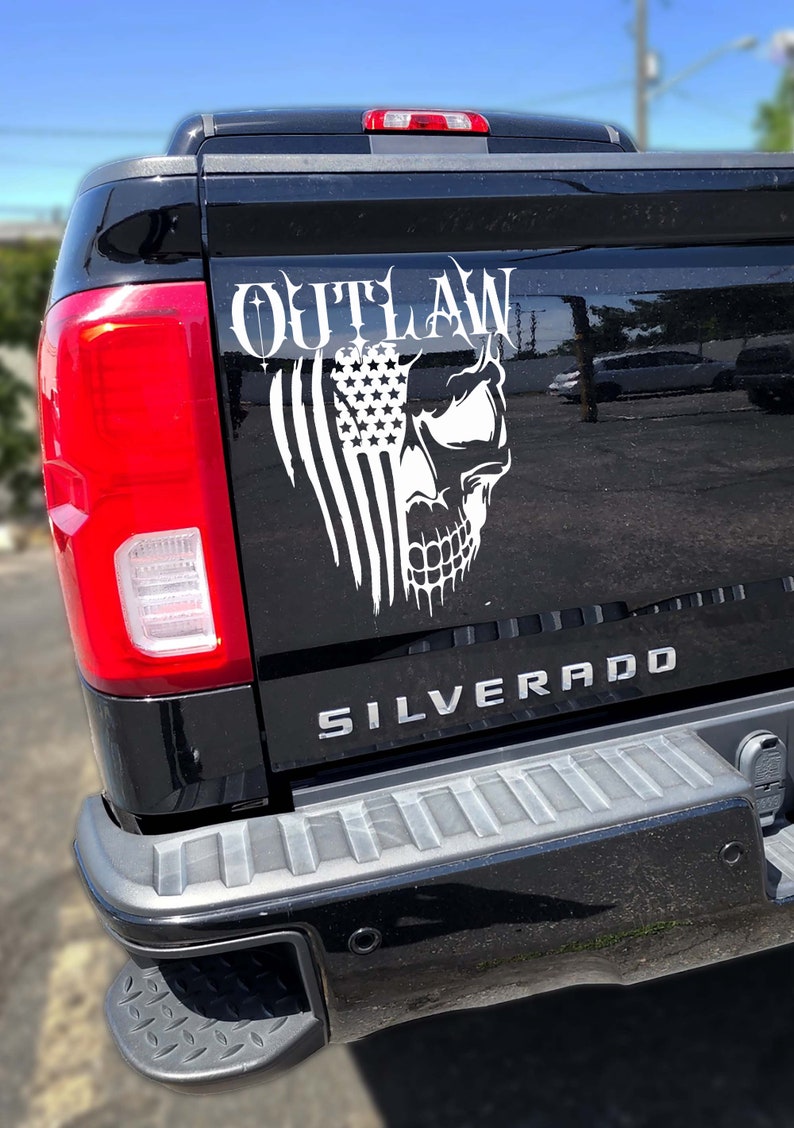 USA Outlaw Skull Flag Distressed Decal Sticker Vinyl Graphic American ...