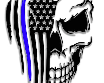 Blue Line Skull - Etsy
