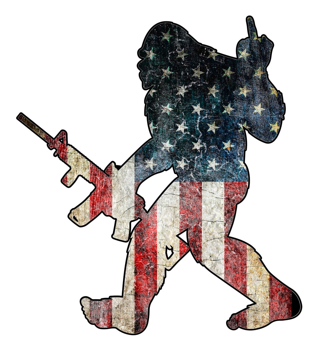 Sasquatch Middle Finger, Bigfoot American Flag Rifle, High Quality ...