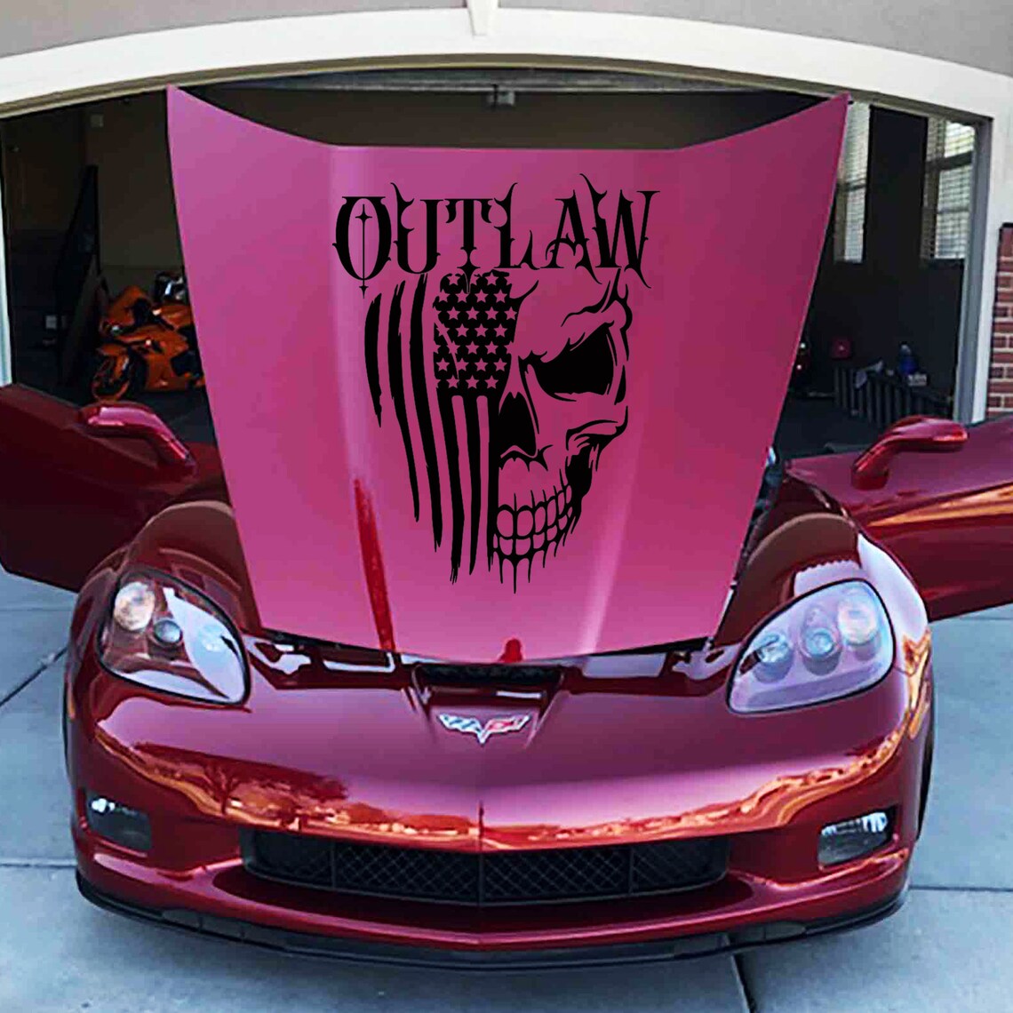 USA Outlaw Skull Flag Distressed Decal Sticker Vinyl Graphic American ...