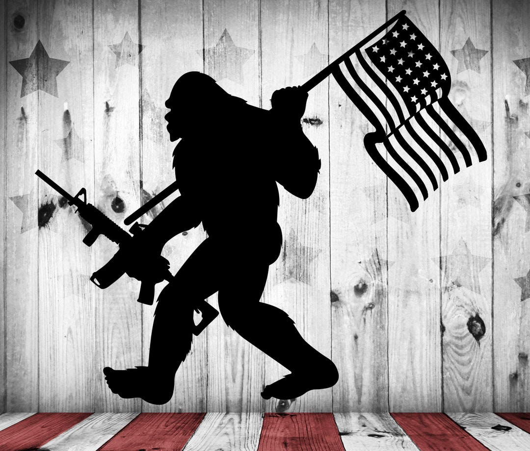 Sasquatch Bigfoot Rifle American Flag Die-cut Vinyl Window Decal ...
