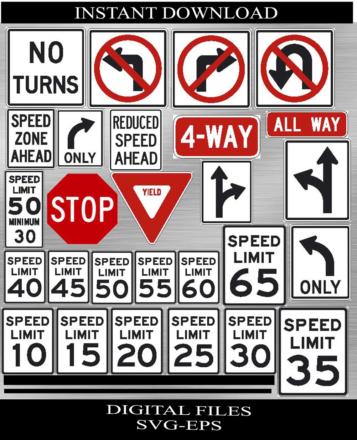 Road Signs Set 1 Freeway Interstate Highway Street Stop Sign. Yield ...
