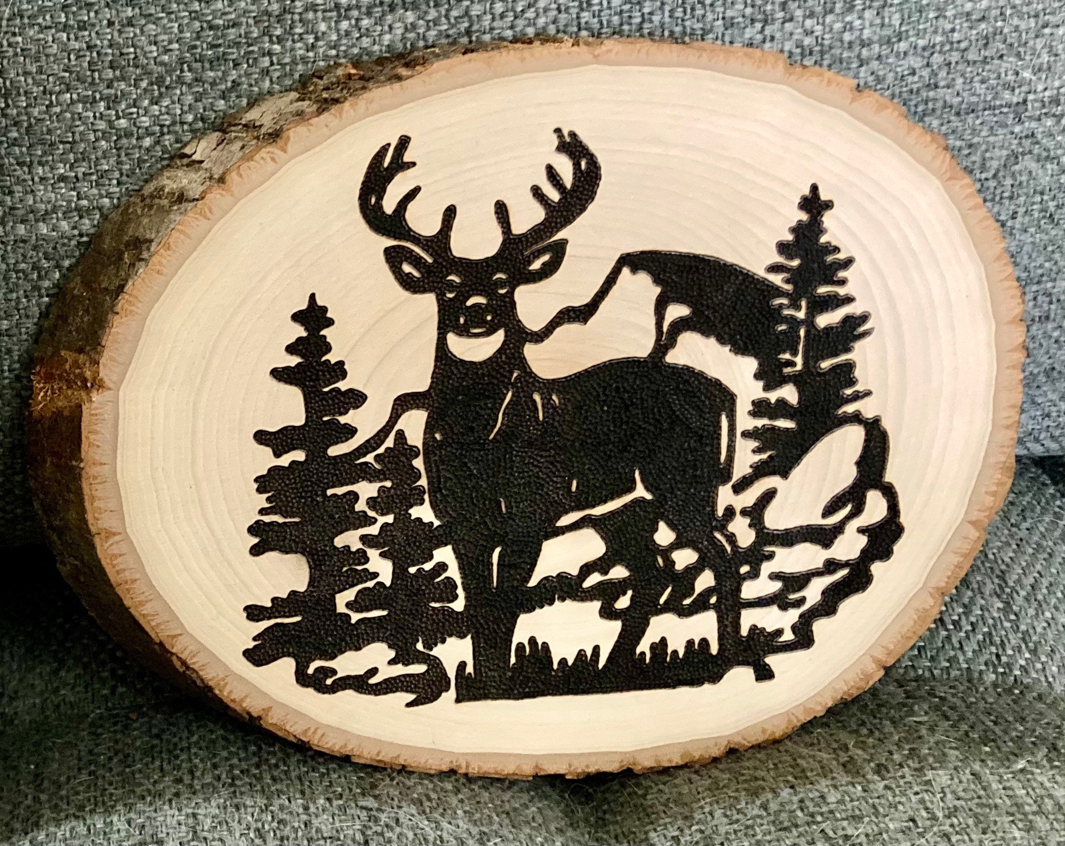 Deer and Trees Silhouette Plaque | Wood Burned | Home Decor | Hunting ...