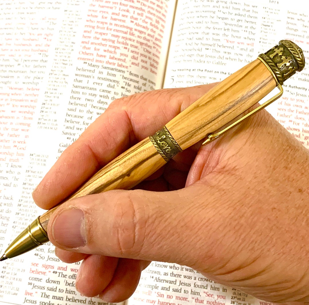 Christian-themed Custom Hand-turned Pen Made From Olive Wood From ...