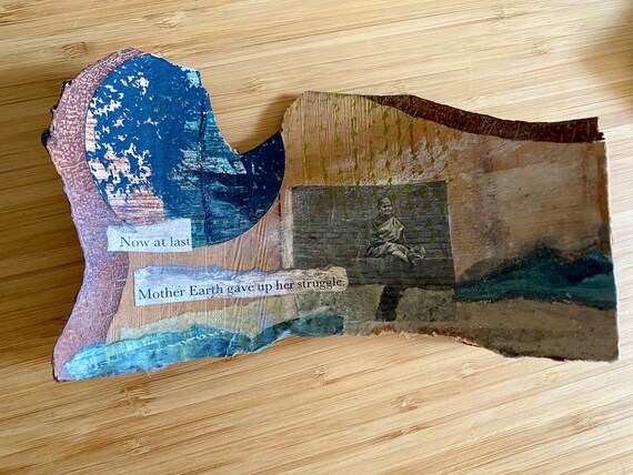 Sculpture Art Objects Art & Collectibles Handmade Collage on Wood etna ...