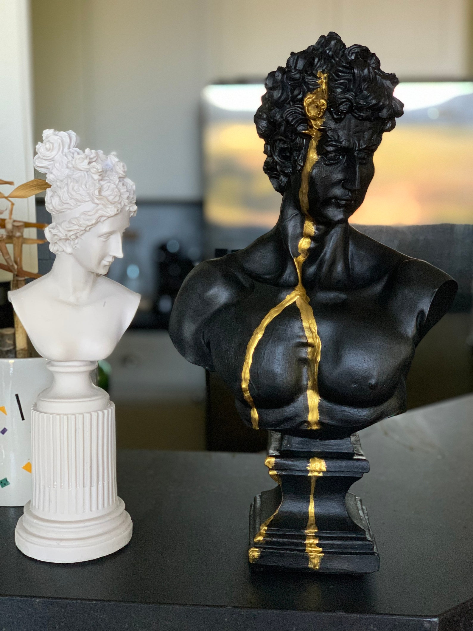 Large David Bust Statue 17”, Gold Striped Roman Sculpture, Modern ...