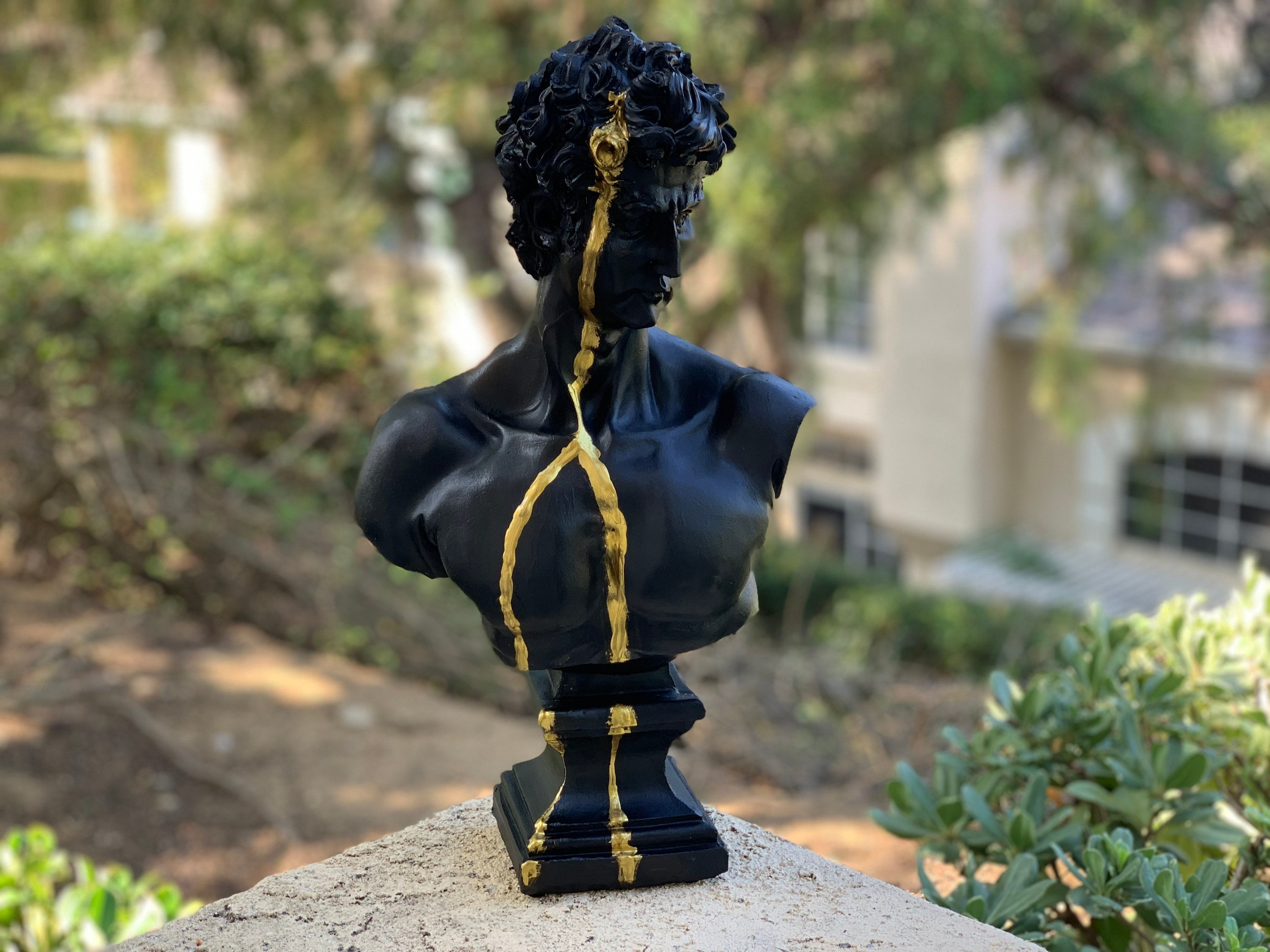 Large David Bust Statue 17”, Gold Striped Roman Sculpture, Modern ...