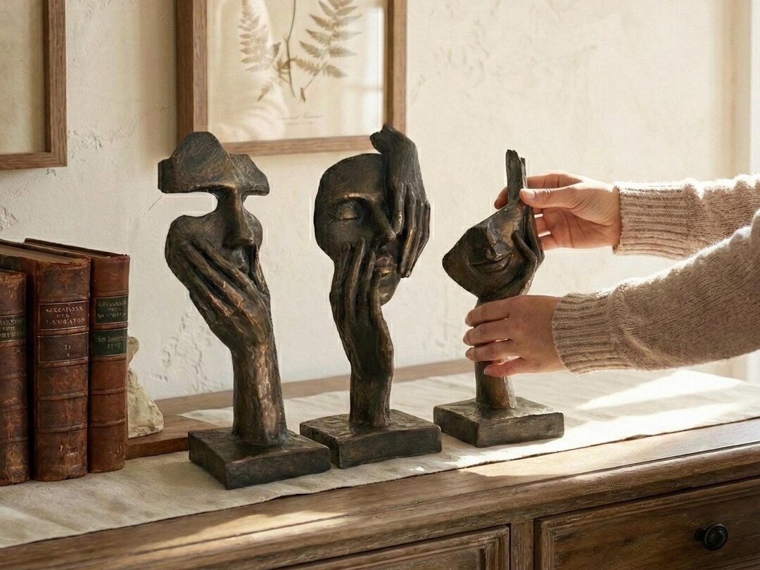 Abstract Concrete Woman Statue Set: Modern Desk Decor, Feminine ...