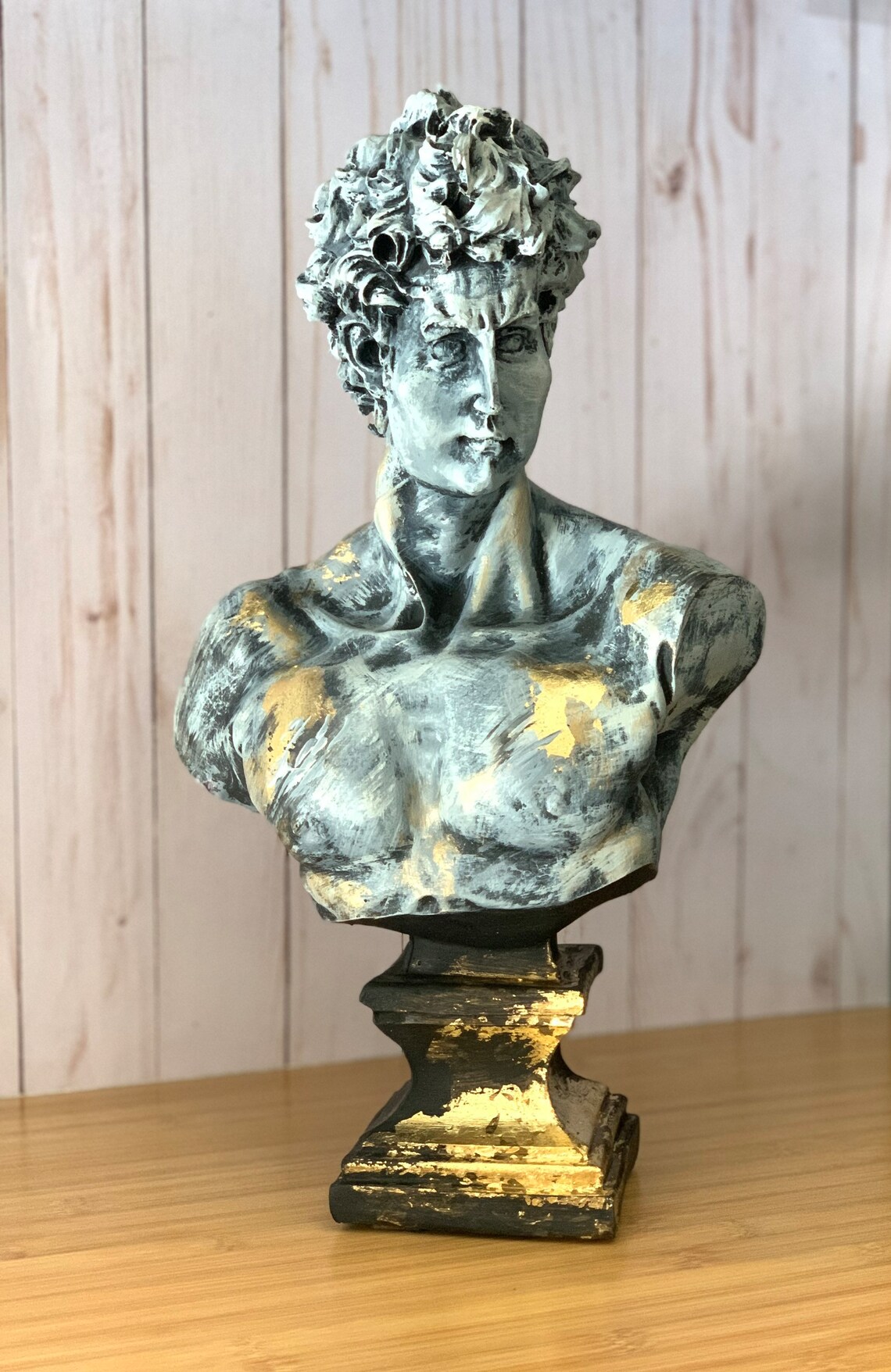 Large David Bust Statue 17”, Gold Striped Roman Sculpture, Modern ...