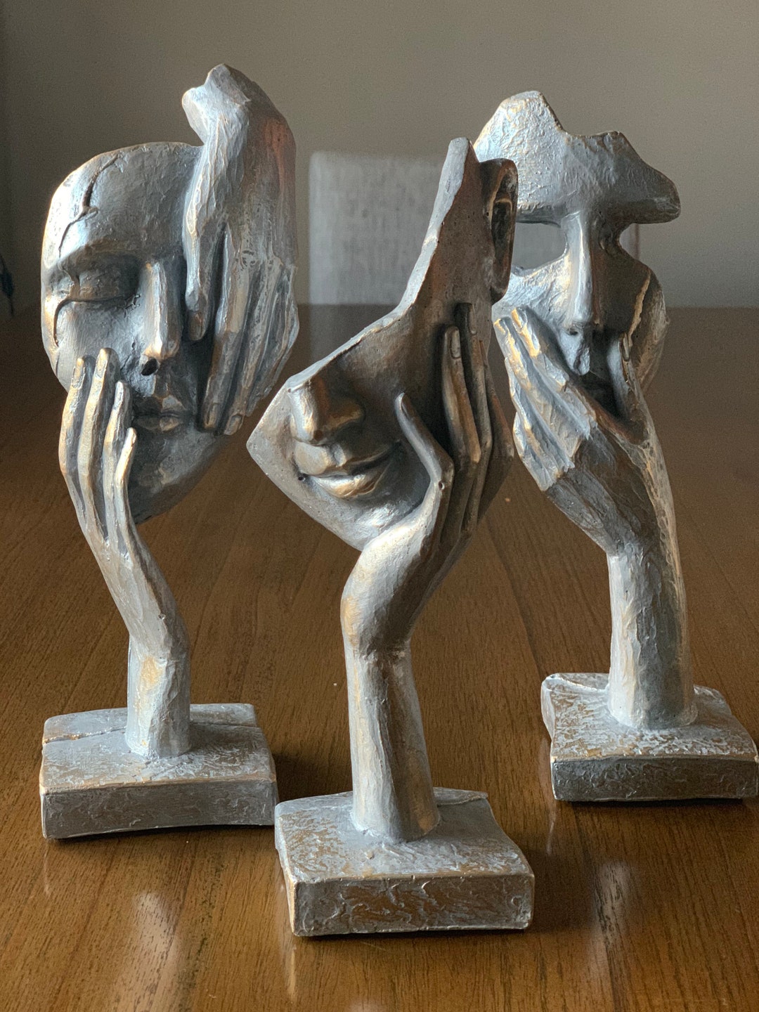 Creative Abstract Sculpture Decor, Set of 3 Face Statues, Hand Statues ...