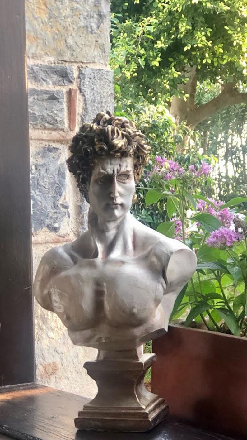 Large David Bust Statue 17”, Gold Striped Roman Sculpture, Modern ...