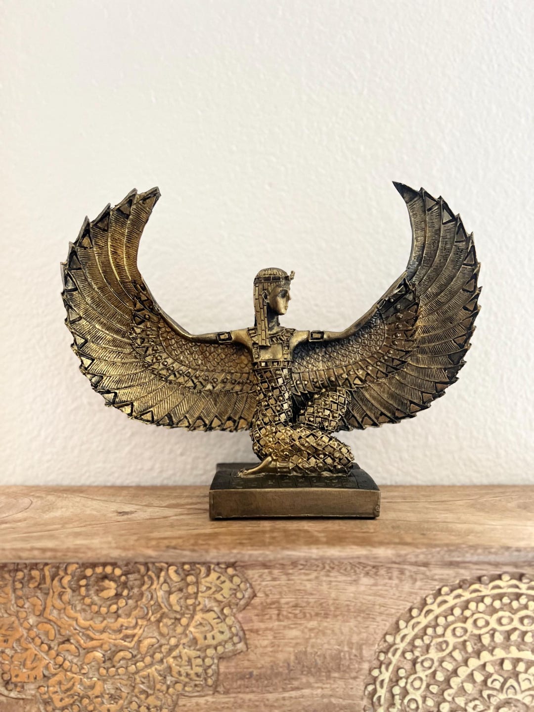 Egyptian Goddess Winged Isis Statue, Handmade Statue, Gold Egyptian ...