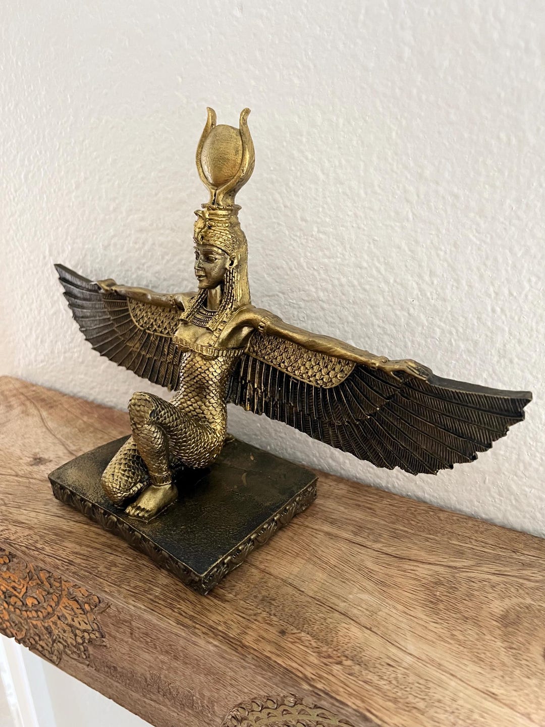 Egyptian Goddess Winged Isis Statue, Handmade Gold Statue, Egyptian ...