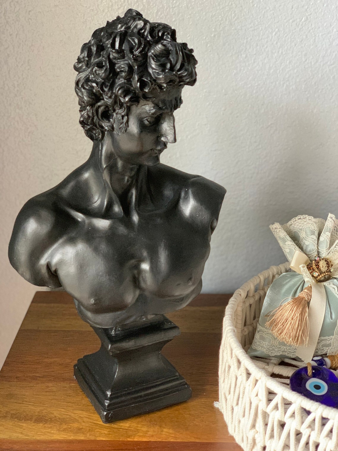 Large David Bust Statue 17”, Gold Striped Roman Sculpture, Modern ...