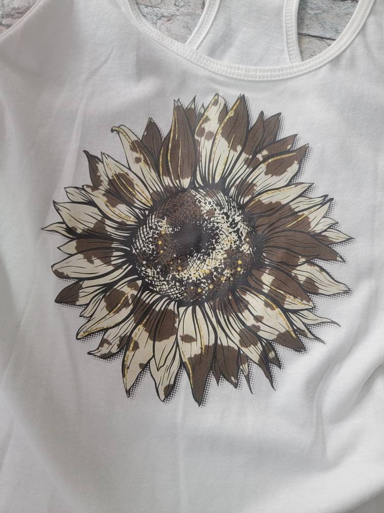Cow Print Sunflower Ladies Womans Racer Tank Top White - Etsy