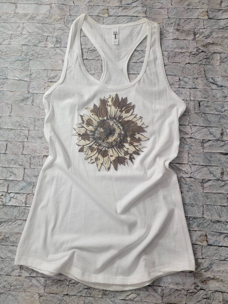Cow Print Sunflower Ladies Womans Racer Tank Top White - Etsy