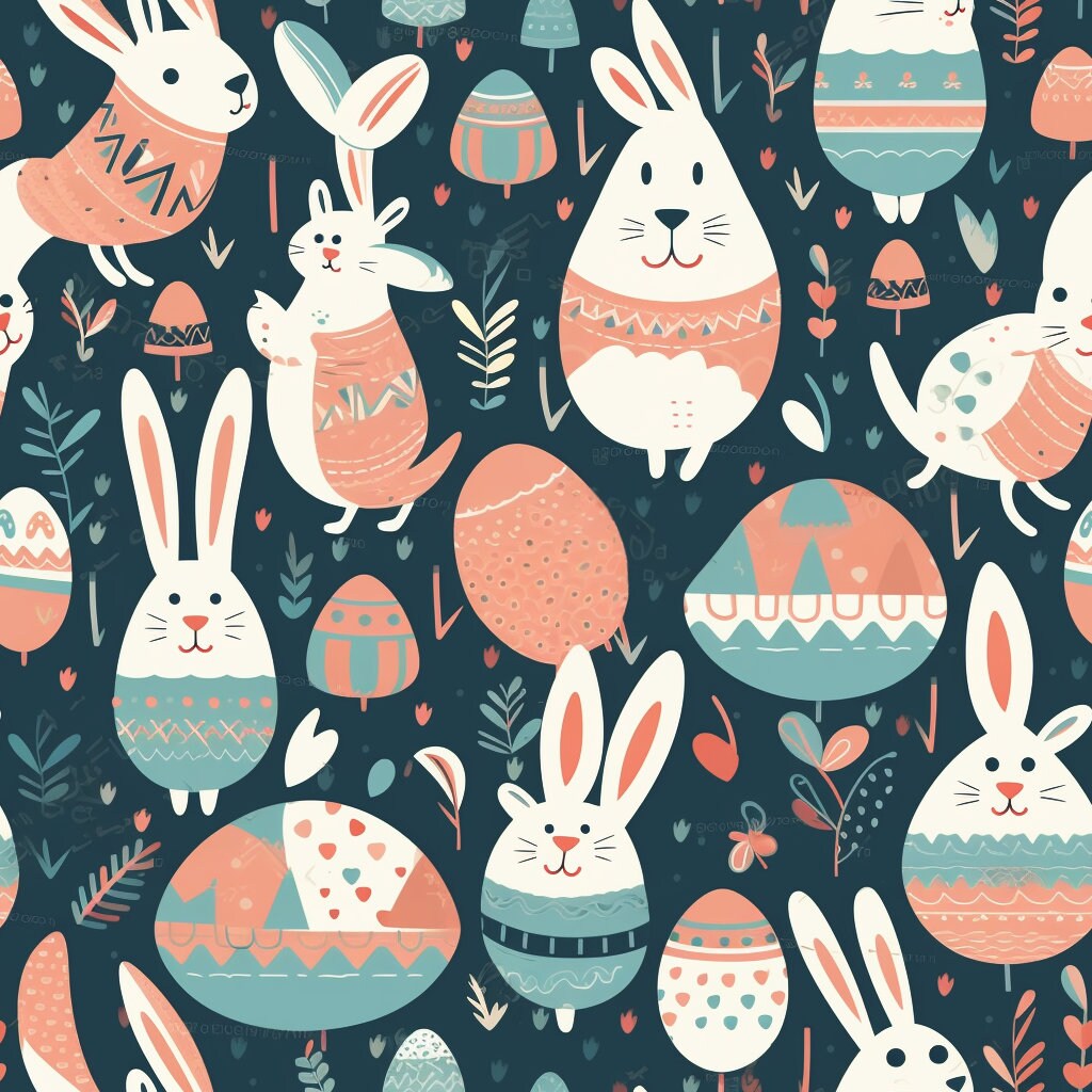 Easter Bunnies and Eggs Digital Download Seamless Pattern - Etsy