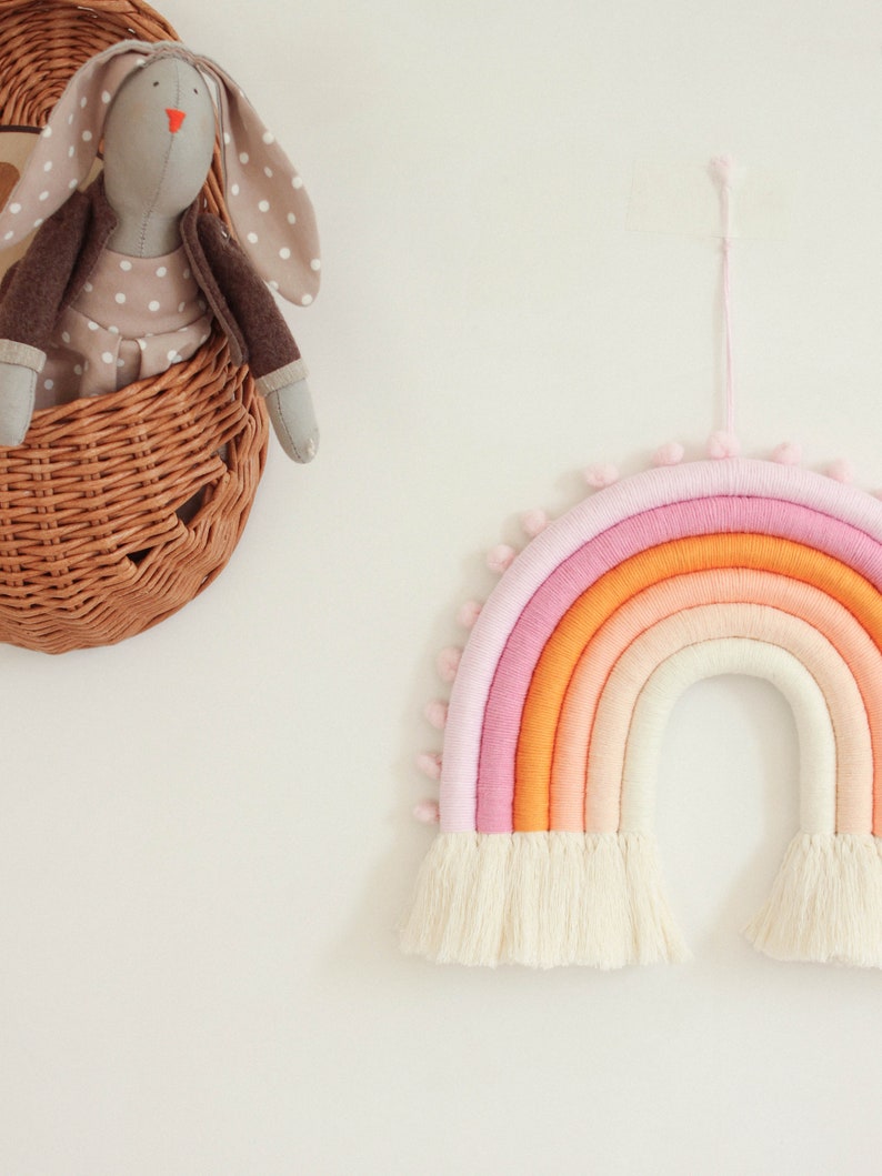 Sweet Baby Girl Macrame Rainbow Wall Hanging With Pompoms - Etsy
