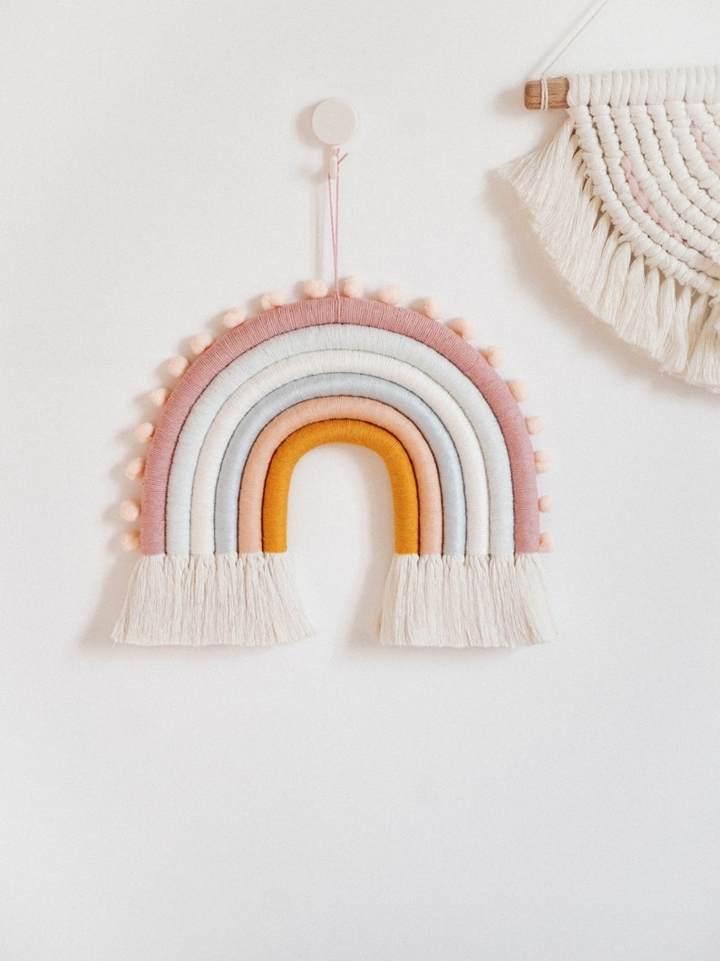 Scandi Pastel Macrame Rainbow Wall Hanging With Pompoms Fiber - Etsy