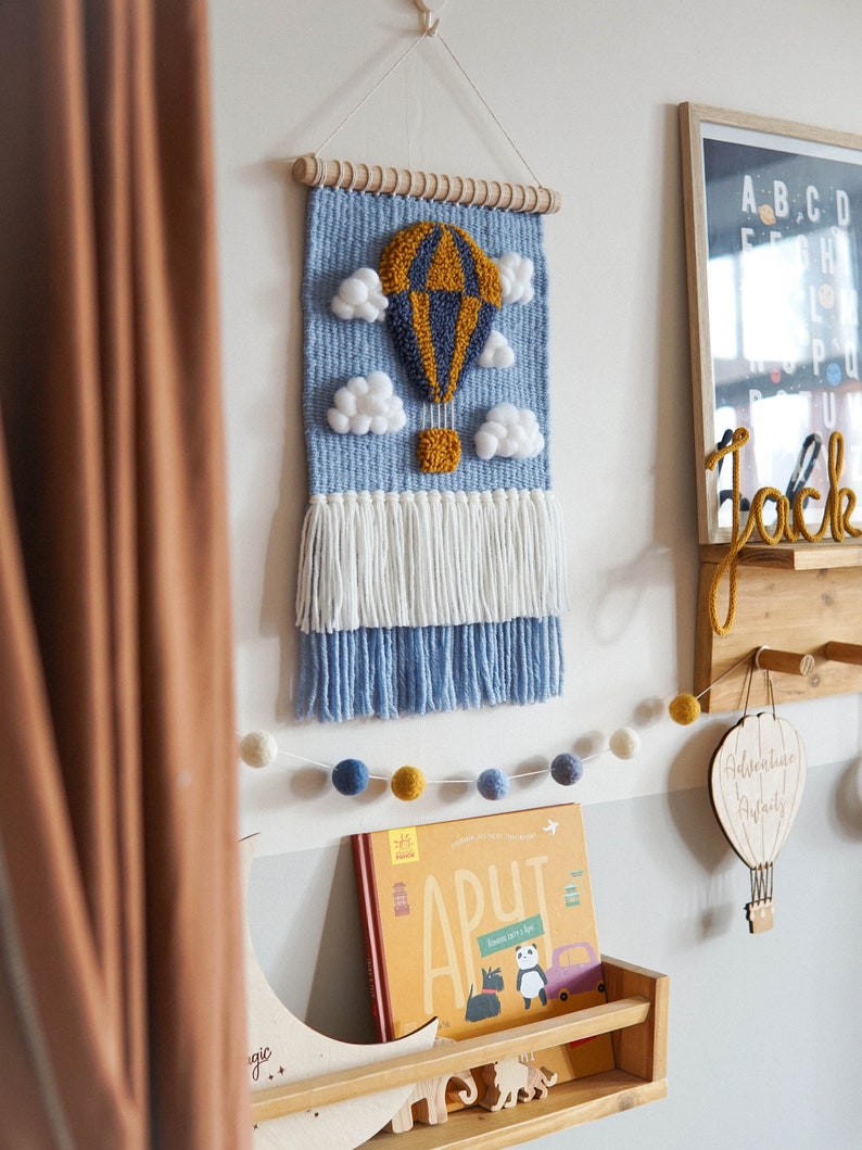 Hot Air Balloon & Clouds Woven Wall Hanging Cloud Decor for - Etsy