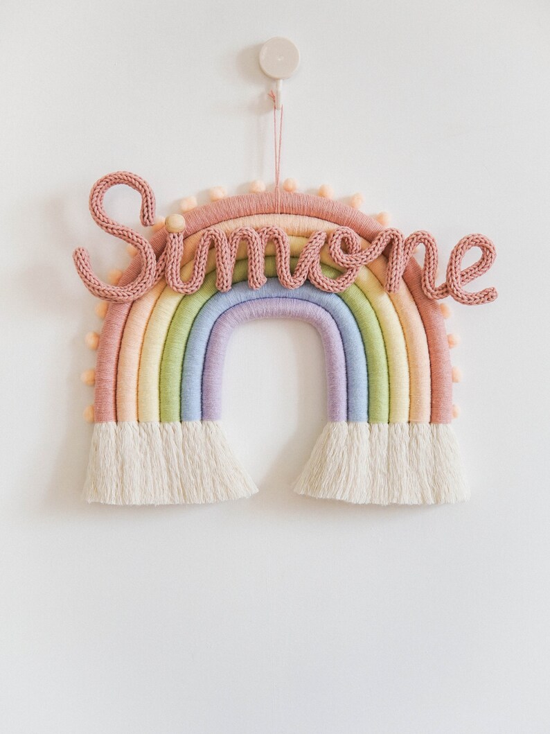 Pastel Macrame Rainbow Wall Hanging With Pompoms Fiber - Etsy