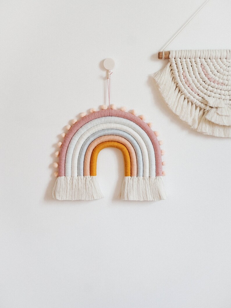 Scandi Pastel Macrame Rainbow Wall Hanging With Pompoms Fiber - Etsy