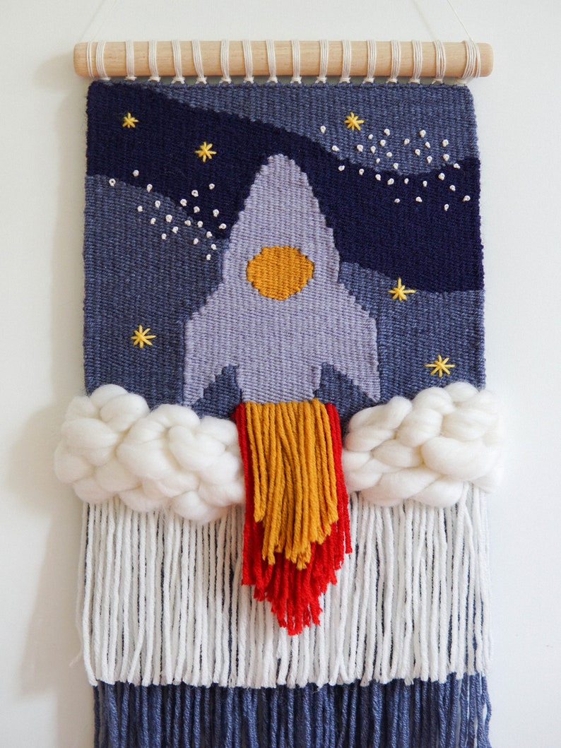 Spaceship Rocket Woven Wall Hanging, Rocket Decoration for Kids Space ...