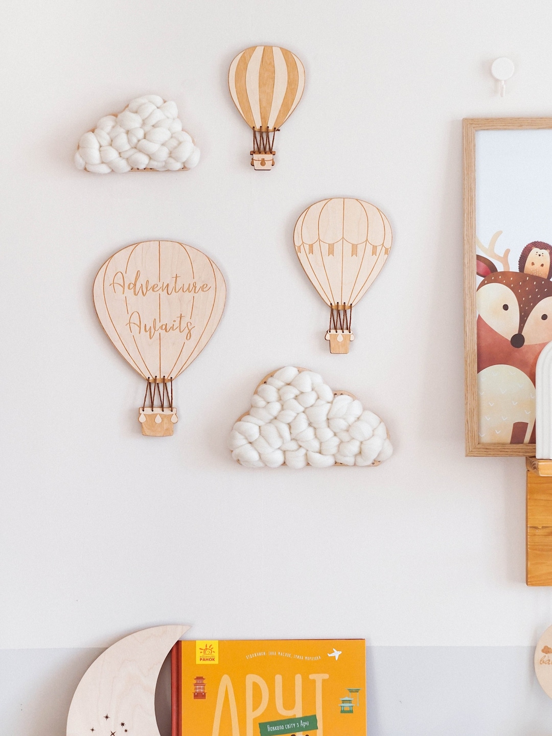 Set Of 5 Hot Air Balloon And Cloud Nursery Set Hot Air Balloon Wooden