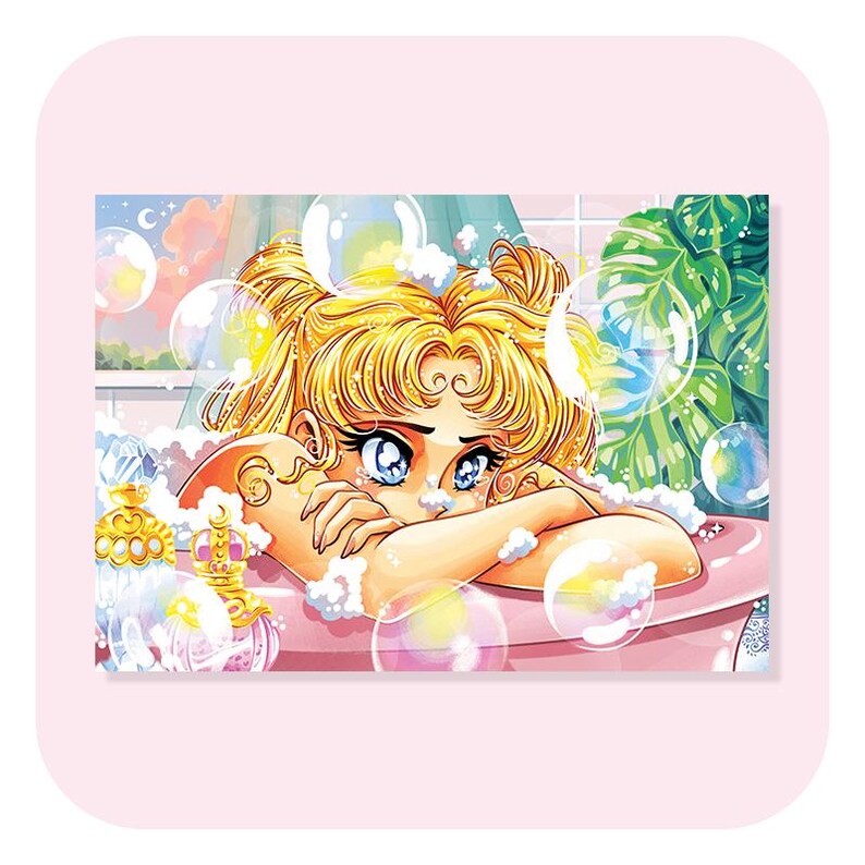 Sailor Moon Usagi's Bath Time Illustration Vintage Anime Style Poster ...