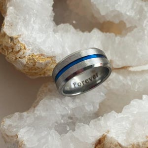 Blue Line Ring for Men, Personalized Gift Ring, Stainless Steel Custom ...