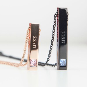 Couples Necklace Set, Matching Gift, Custom Stainless Steel Bar Pendant ...