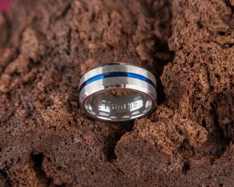 Blue Line Ring for Men Personalized Gift Ring Stainless - Etsy