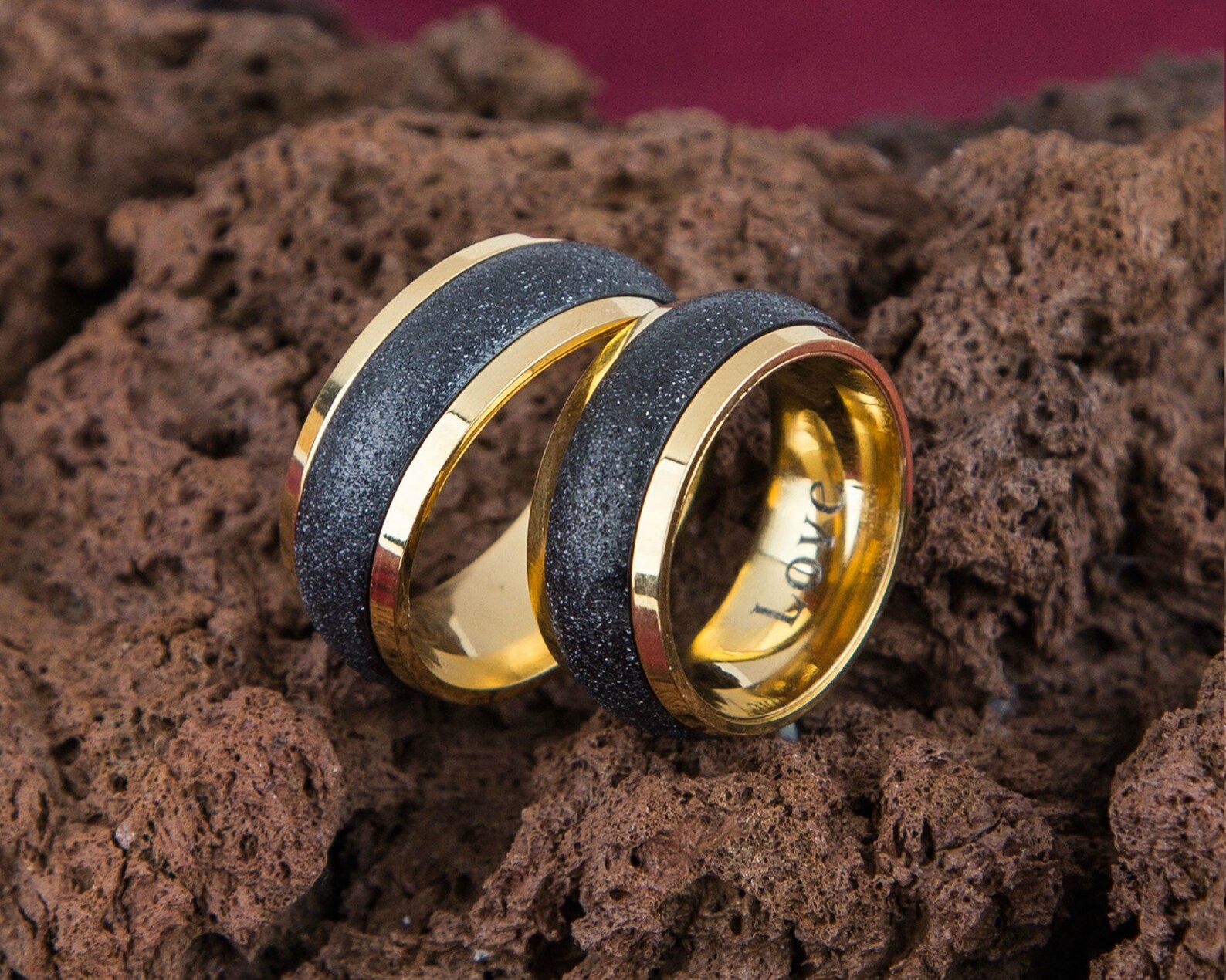 Couple Wedding Spinner Fidget Rings Frosty Black Gold Couple - Etsy