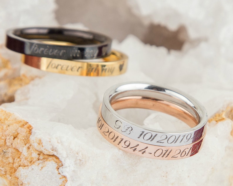 Personalized Memorial Ring, Custom Name Date Ring, Memorial Thin Ring ...