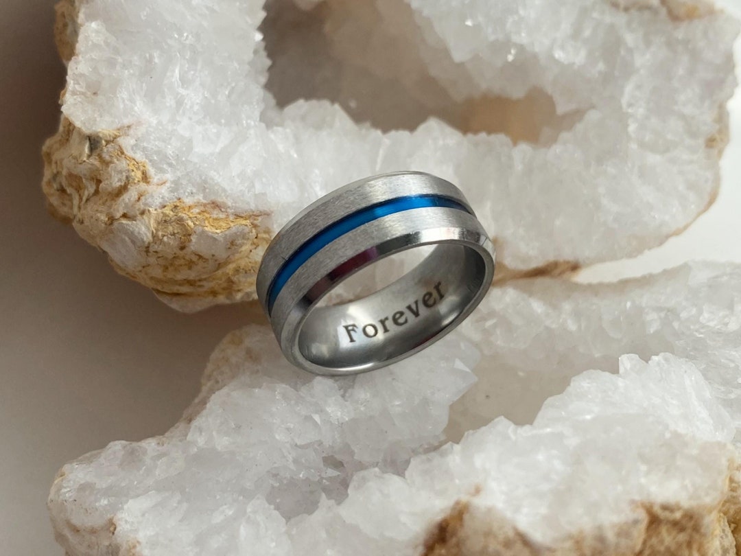 Blue Line Ring for Men, Personalized Gift Ring, Stainless Steel Custom ...