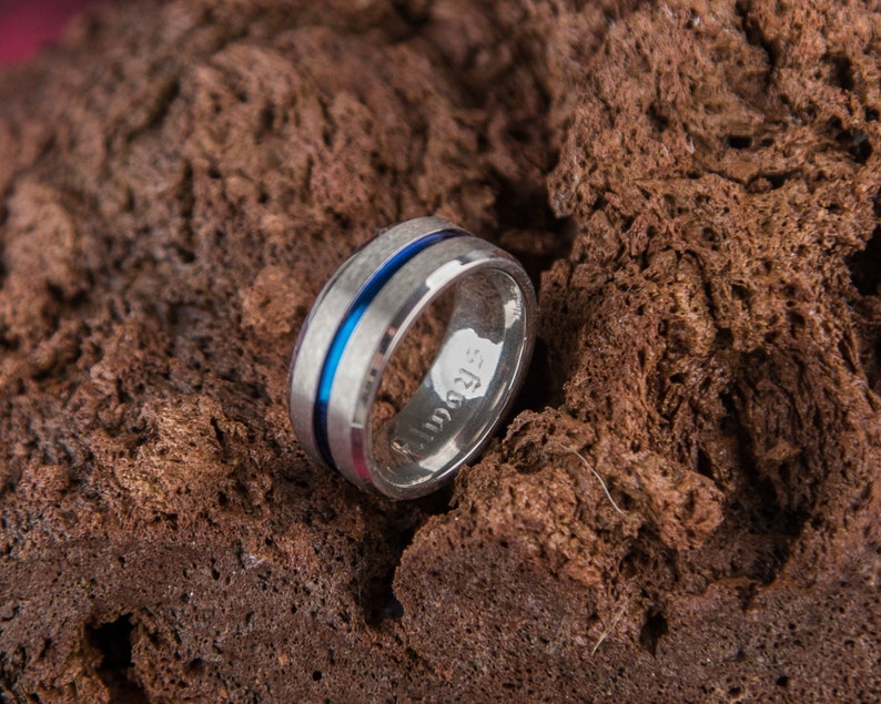 Blue Line Ring for Men, Personalized Gift Ring, Stainless Steel Custom ...
