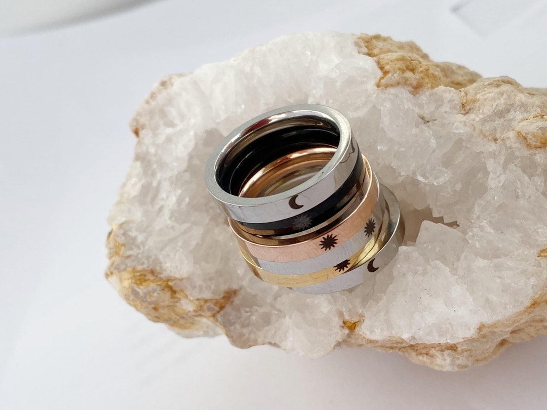 Moon Sun Star Ring Set, Personalized Ring Set, Dainty Moon Star Sun ...