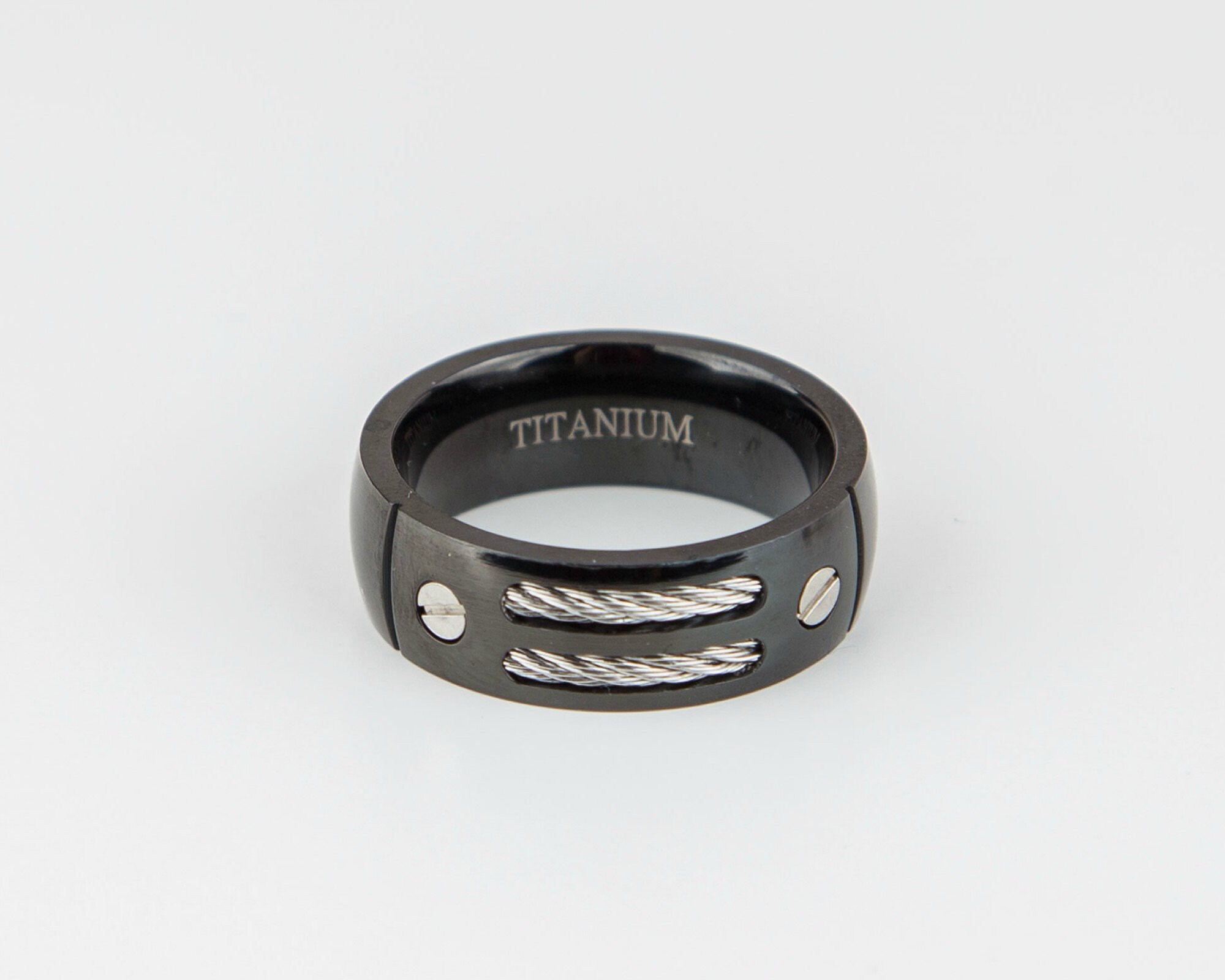 Black Titanium Steel Rope Wedding Band 8mm Wide Unique Black | Etsy