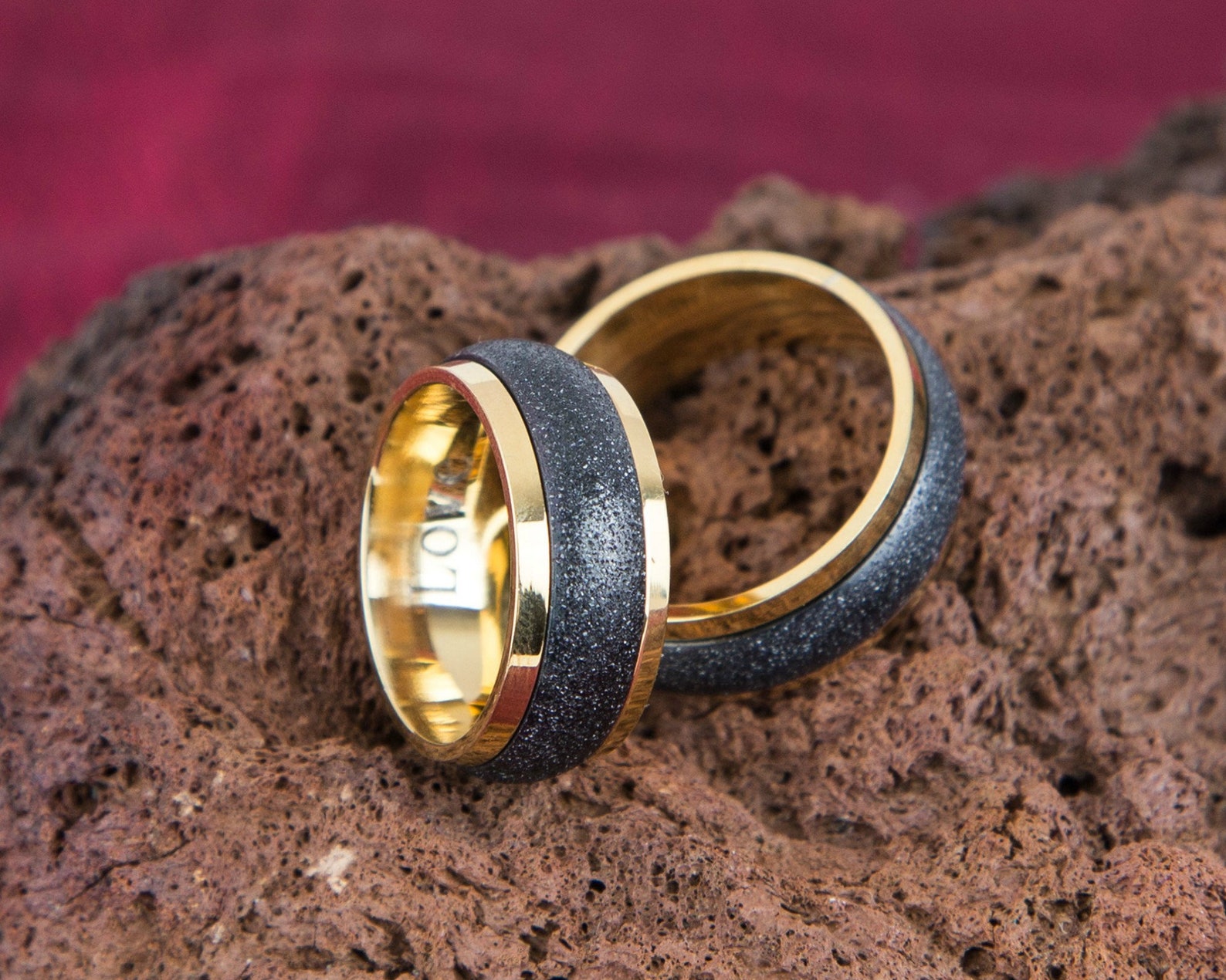 Couple Wedding Spinner Fidget Rings Frosty Black Gold Couple - Etsy