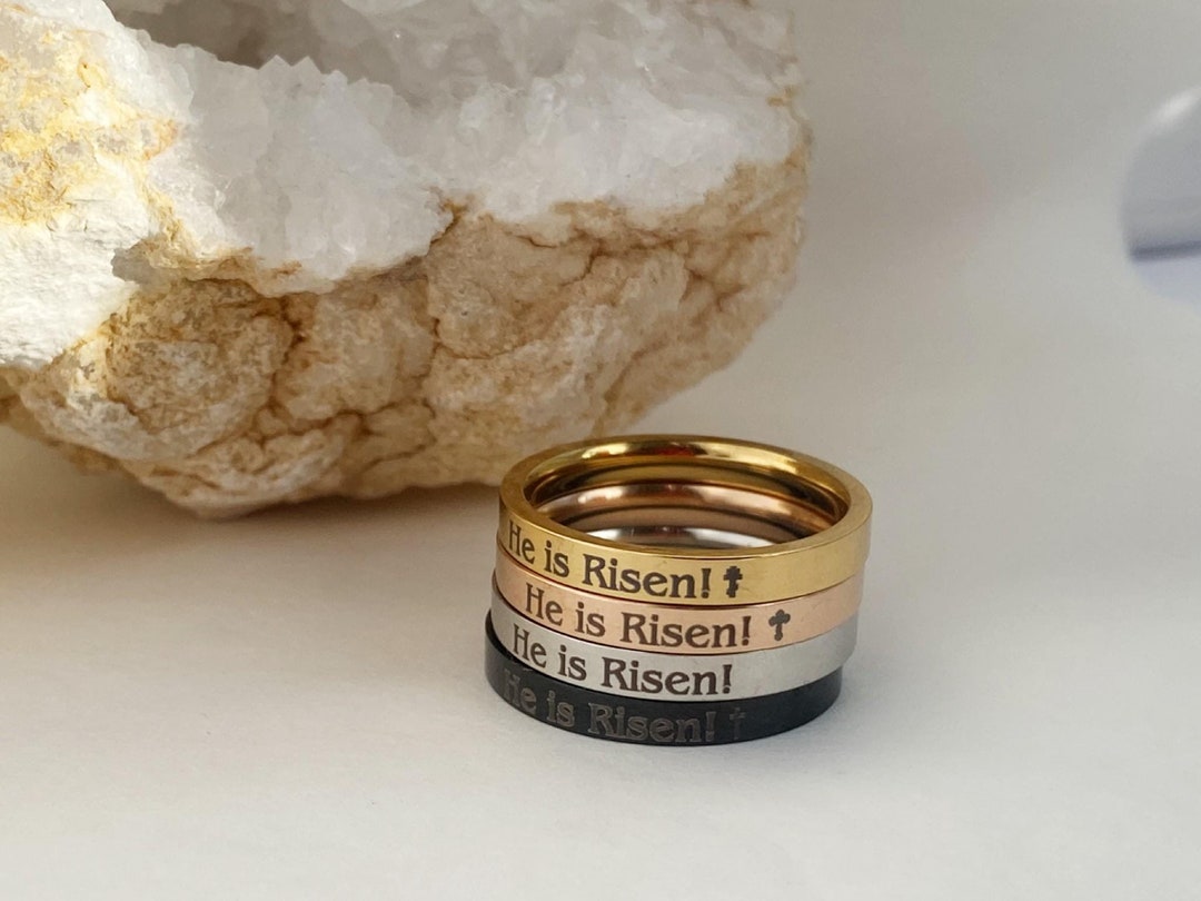 He is Risen Ring, Religious Jewelry, Christian Faith Message Skinny ...
