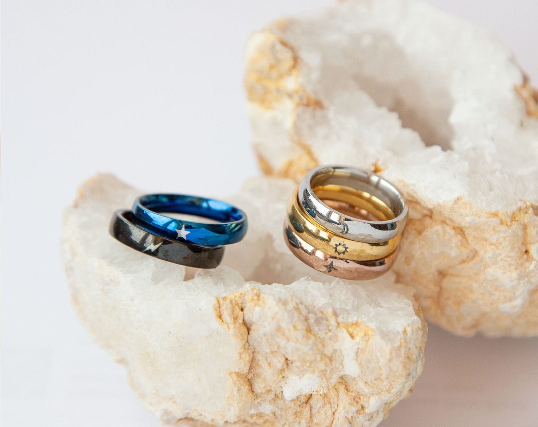 Star Lightning Couple Rings, Personalized Ring Set, Star Lightning ...