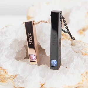 Couples Necklace Set, Matching Gift, Custom Stainless Steel Bar Pendant ...