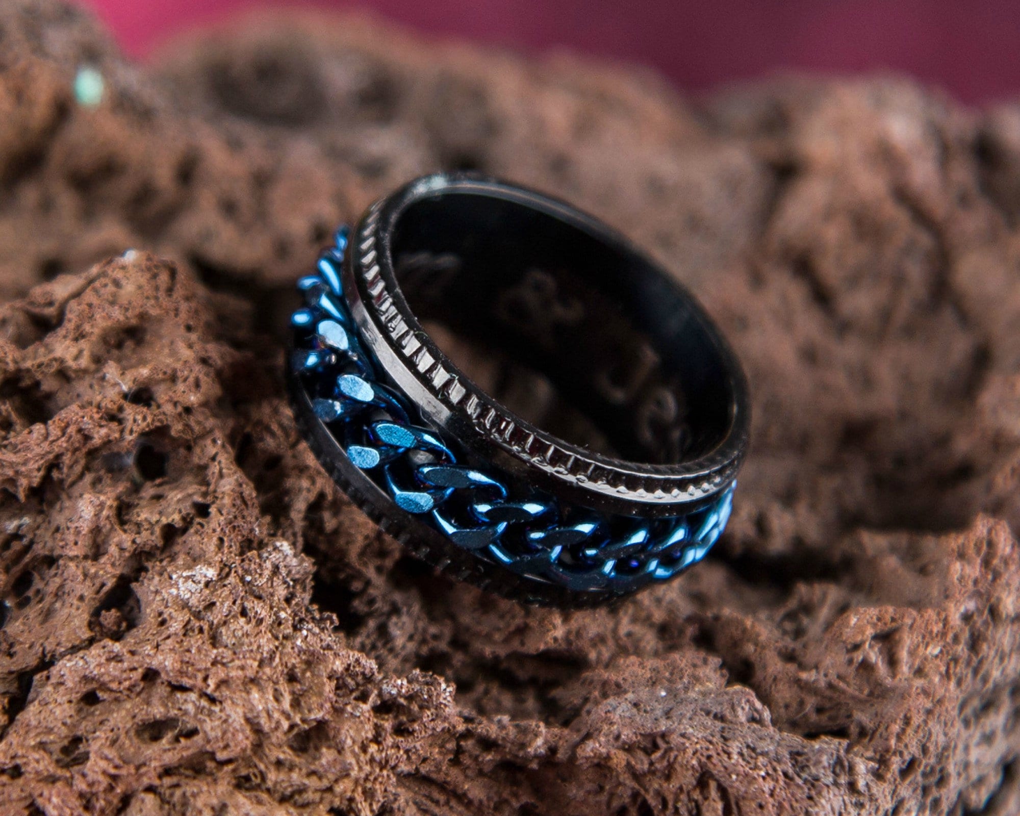 Black Spinner Ring for Men Black Ring Blue Chain Ring Wide | Etsy