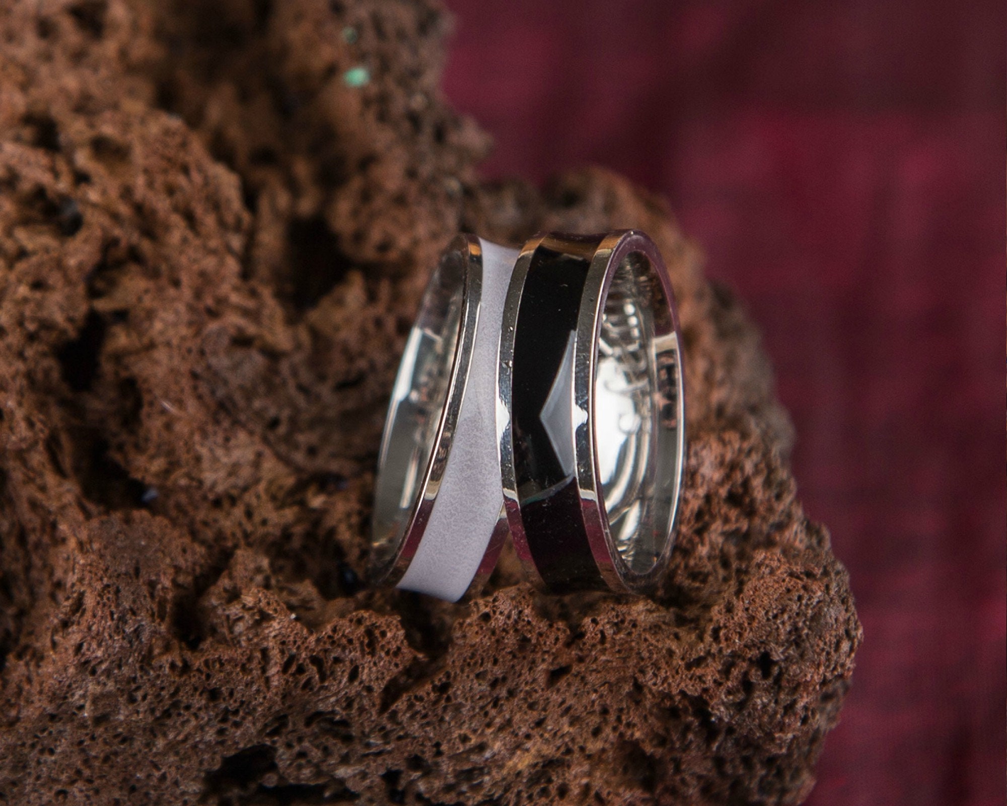 Custom Engraved Ring Personalized Gift Rose Gold Black Enamel | Etsy