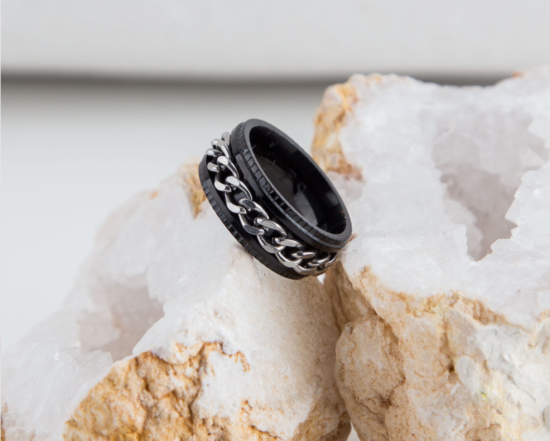 Black Spinner Ring for Men Black Ring Silver Chain Ring Wide | Etsy