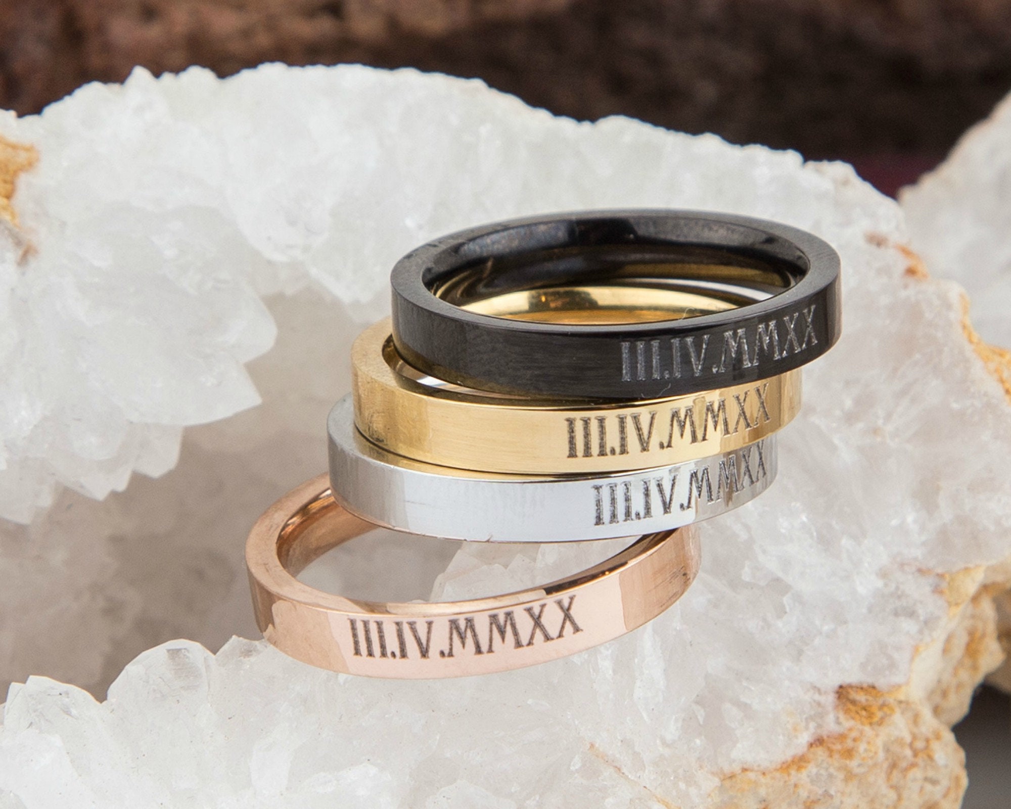 Roman Numerals Ring, Custom Skinny Rings, Engraved Ring, Personalized ...